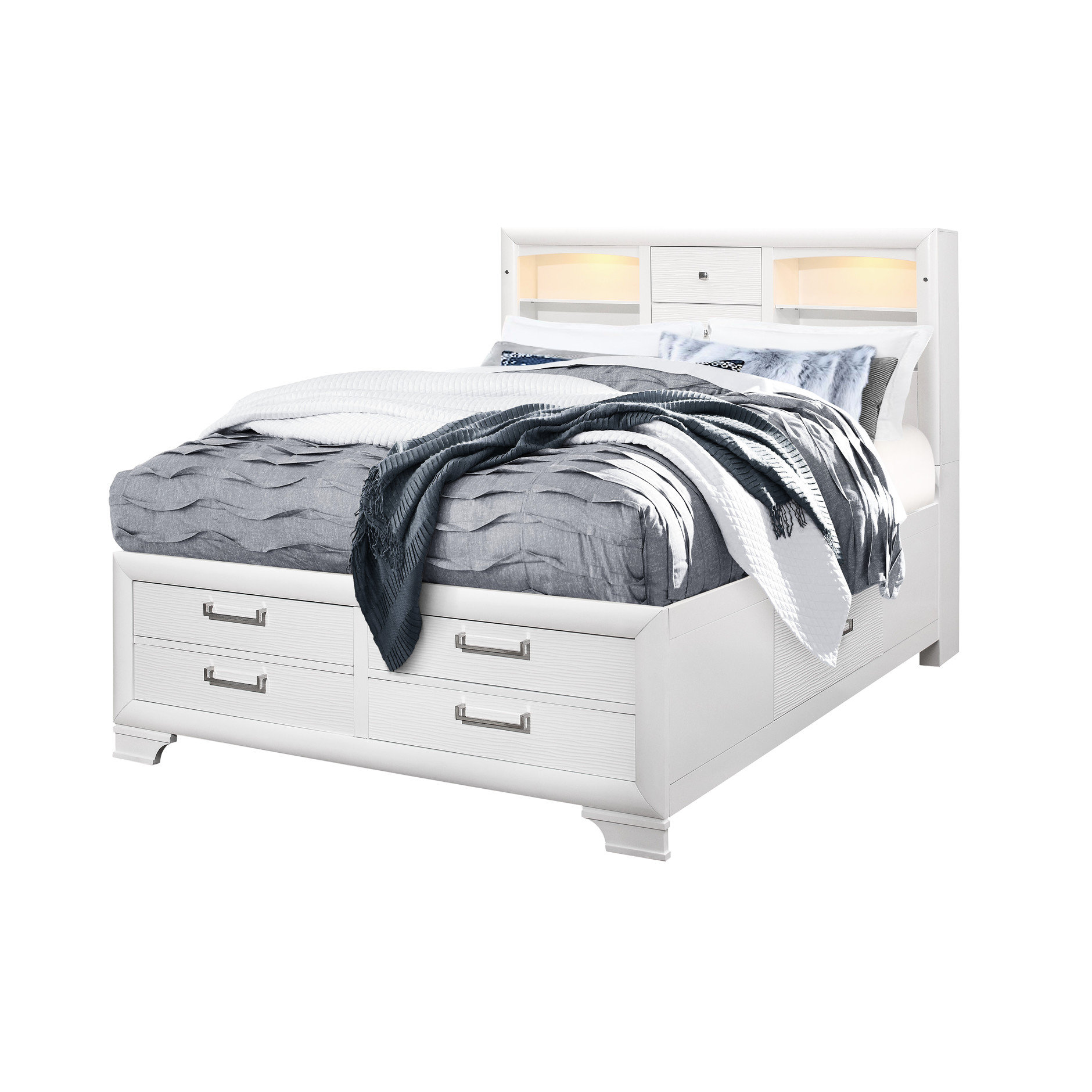 Hokku Designs White Bed - Solid Wood + With Functional Drawer Space ...