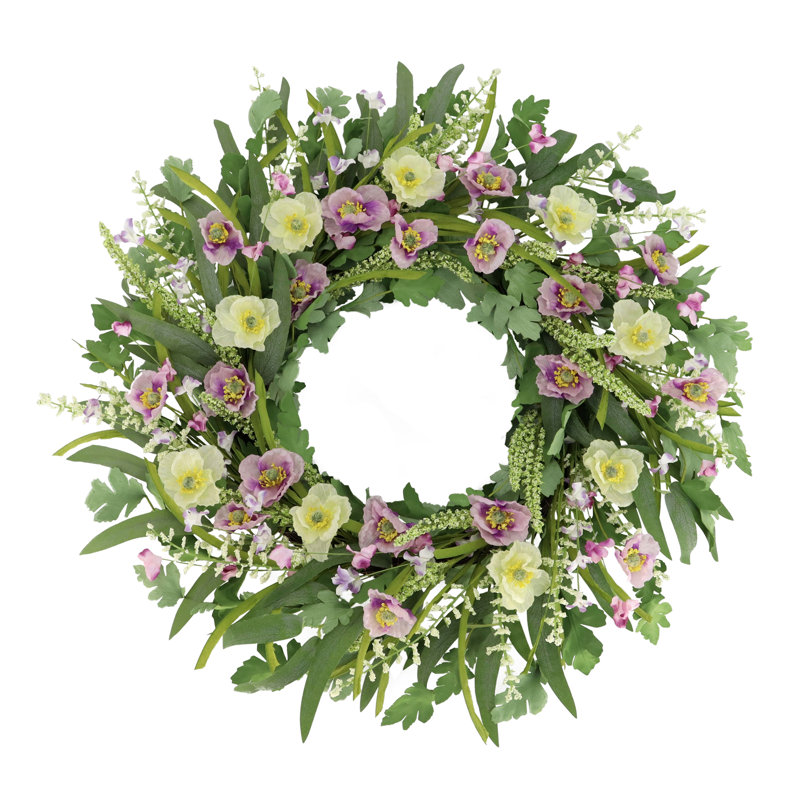 Ophelia & Co. 24" Artificial Poppy Spring Wreath & Reviews | Wayfair