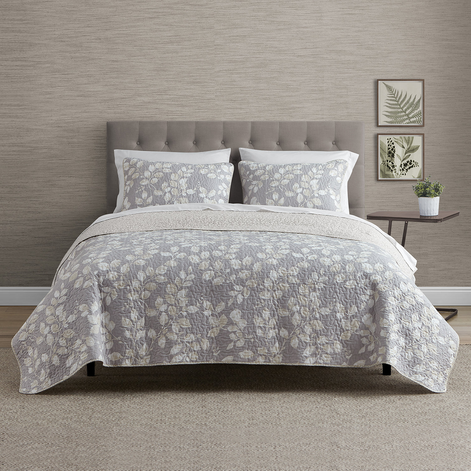Design Studio Camden Leaves Grey/Neutral Cotton Quilt Set & Reviews ...