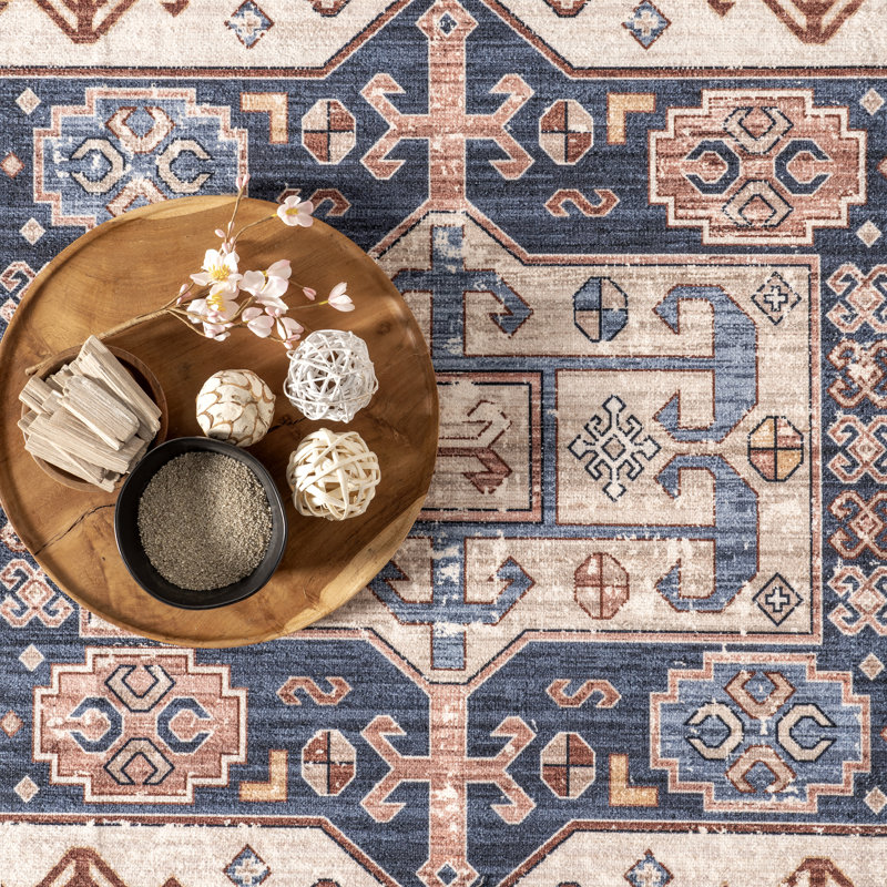 Bungalow Rose Órla SpinClean Tribal Bordered Machine Washable Area Rug ...