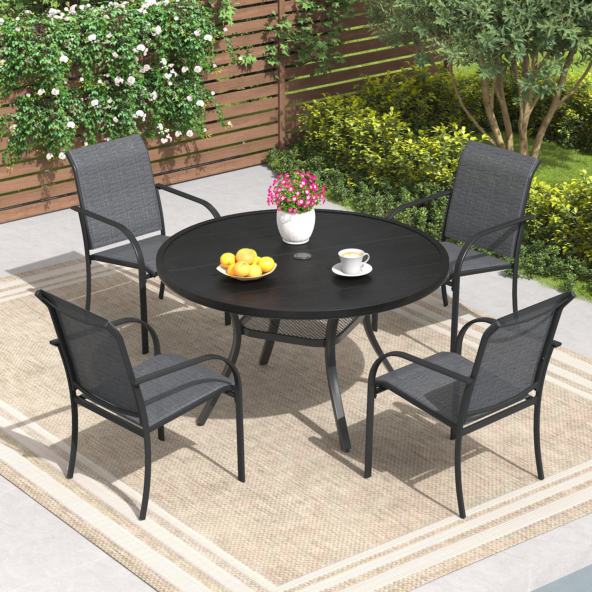 Lark Manor™ 4-Person Round Patio Dining Set with Faux Wood Plastic ...
