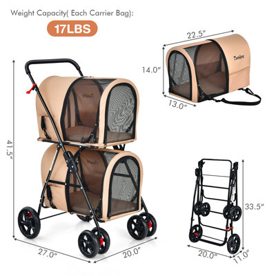 Gymax 4-in-1 Double Pet Stroller W/ Detachable Carrier Travel Carriage ...