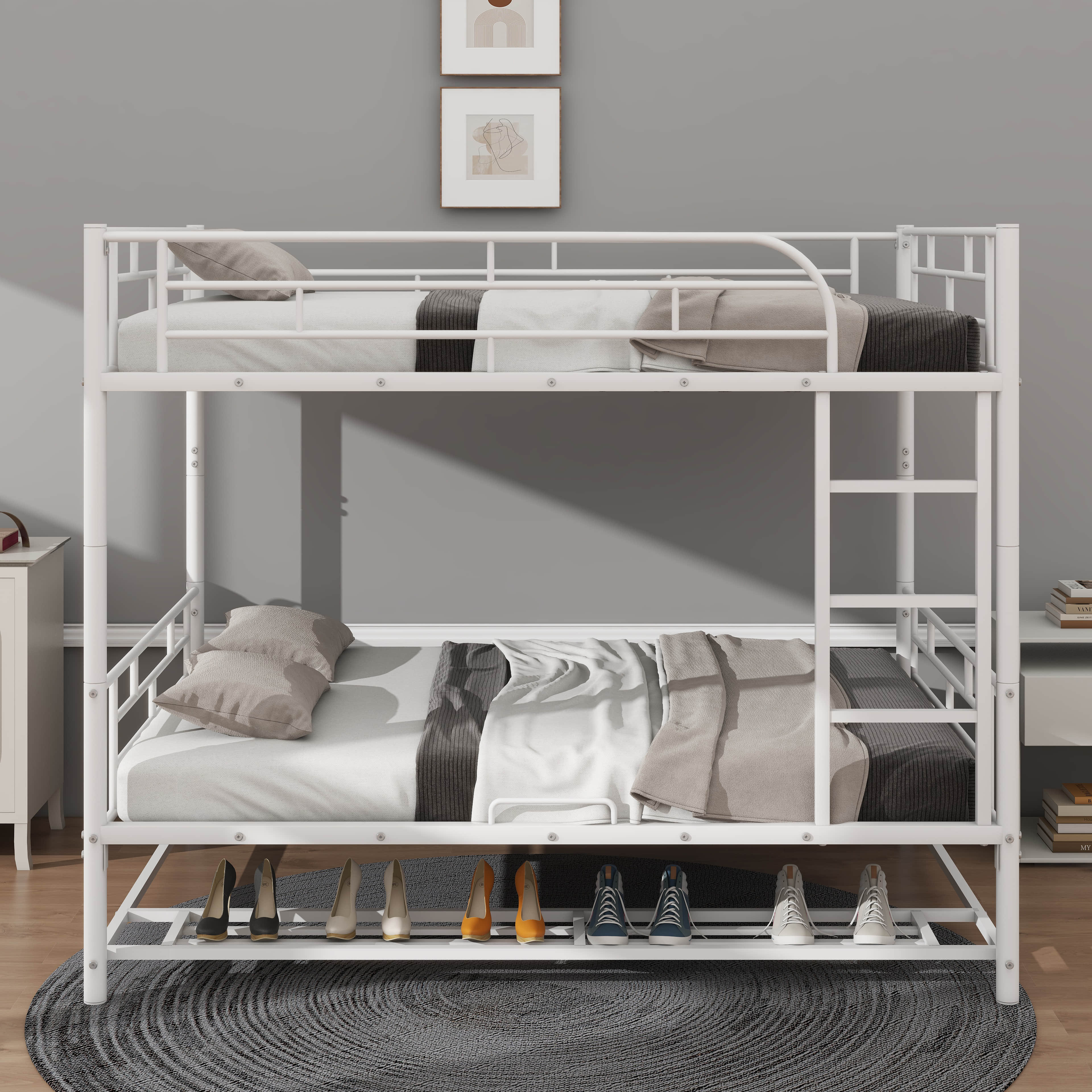 XIUYE Double-Deck Metal Bunk Bed Equipped With Shelf And Safety ...