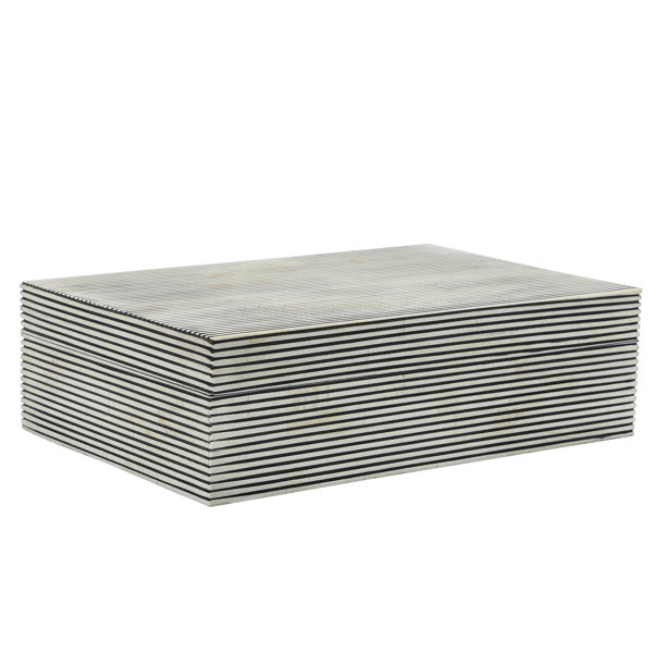 Joss & Main Set of 2 Pinstripe Storage Boxes 10" & 12", White and Gray ...