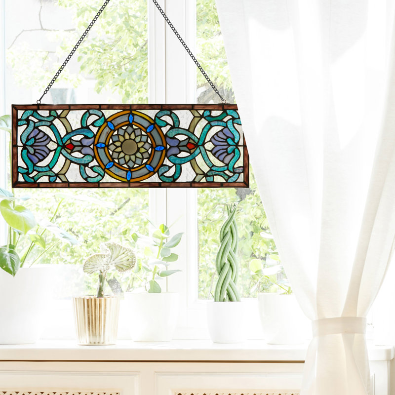 Lark Manor™ 8.5"H Amalbena Rectangular Stained Glass Pub Window Panel ...