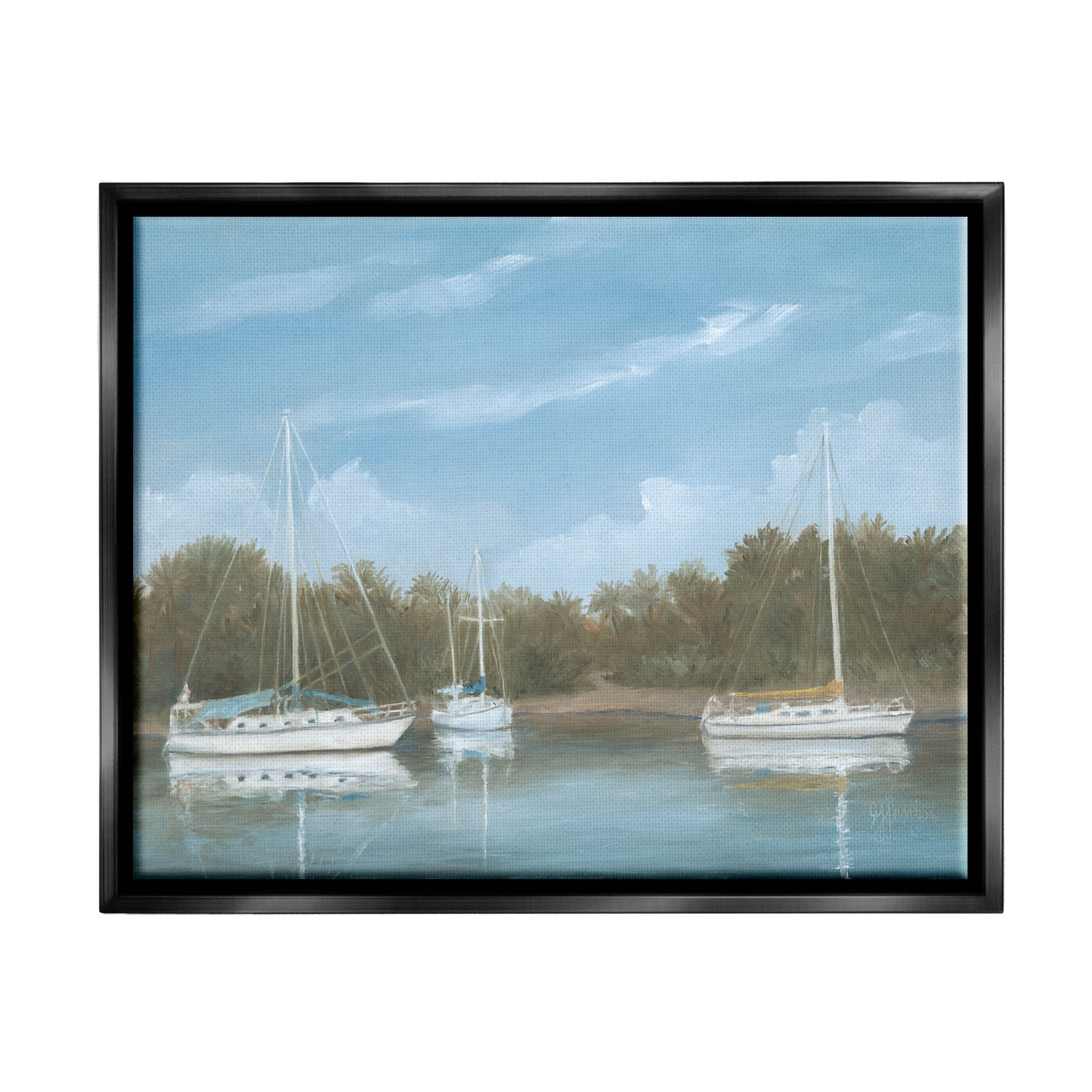 Breakwater Bay Drifting Boats Nautical Marina - Floater Frame Painting ...