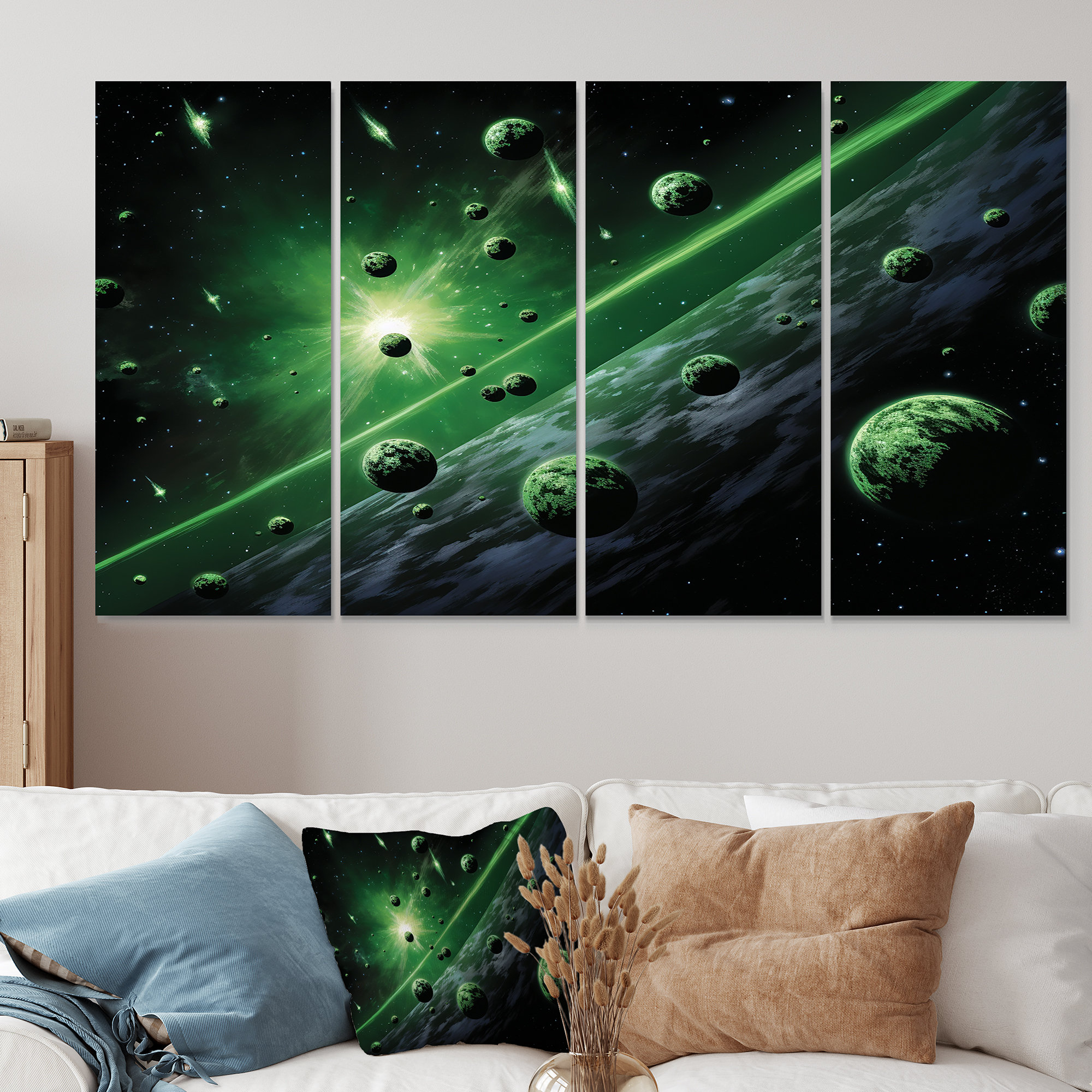 Ebern Designs Green And White Cosmos Explosion II - Planets 4 Piece ...
