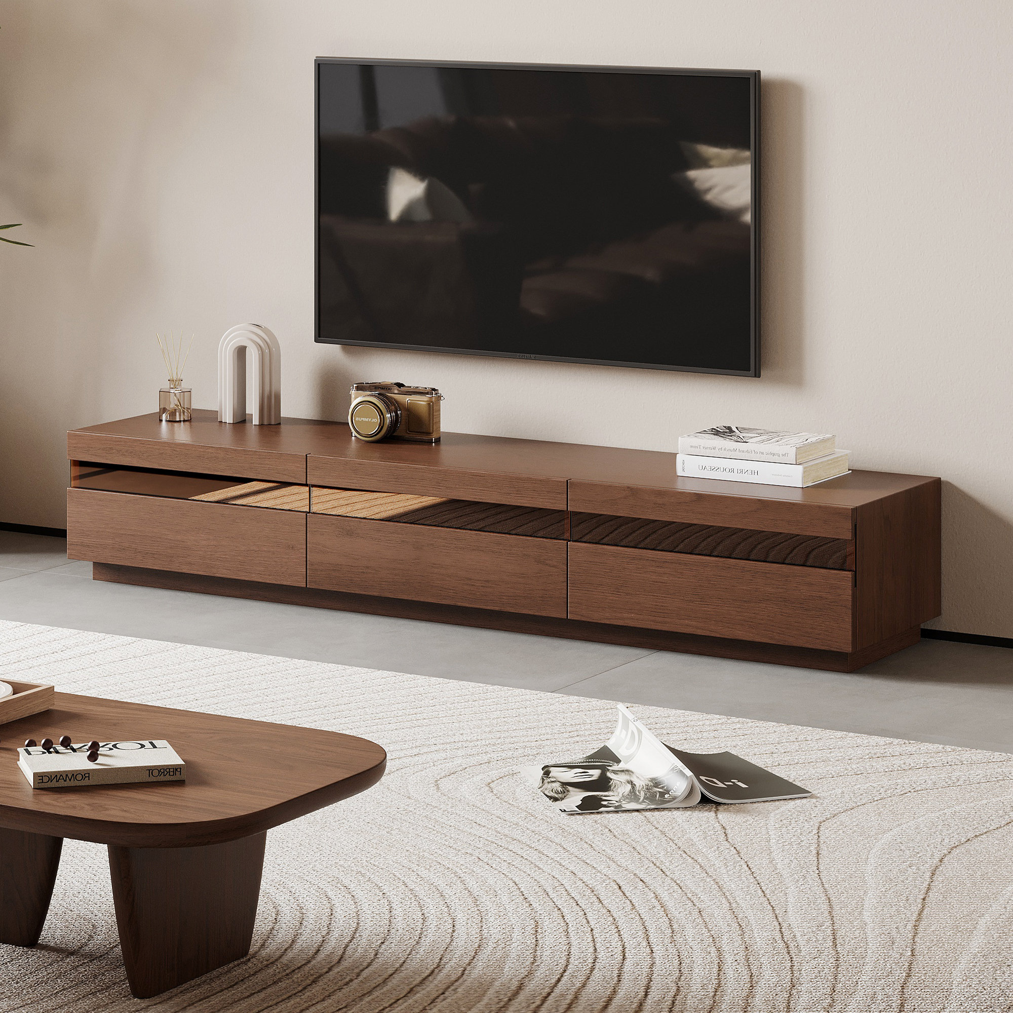 Hokku Designs Mid Century TV Stands,Solid Wood Media Console,Brown ...