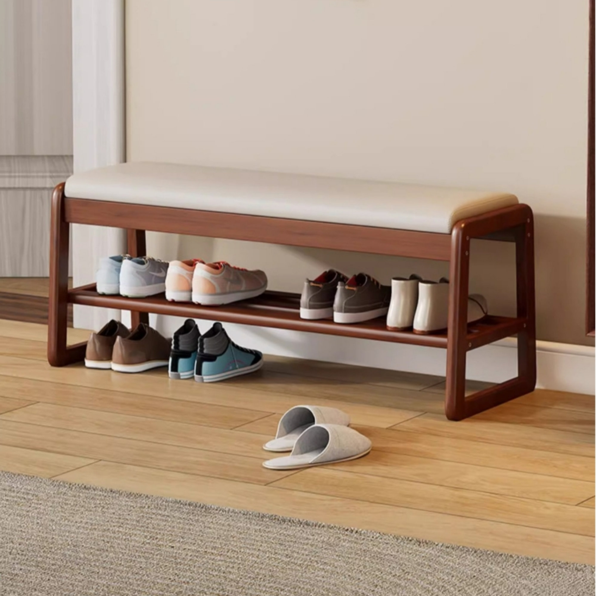 Red Barrel Studio® Solid Wood Shoe Bench, 2-tier Wooden Entryway Bench ...