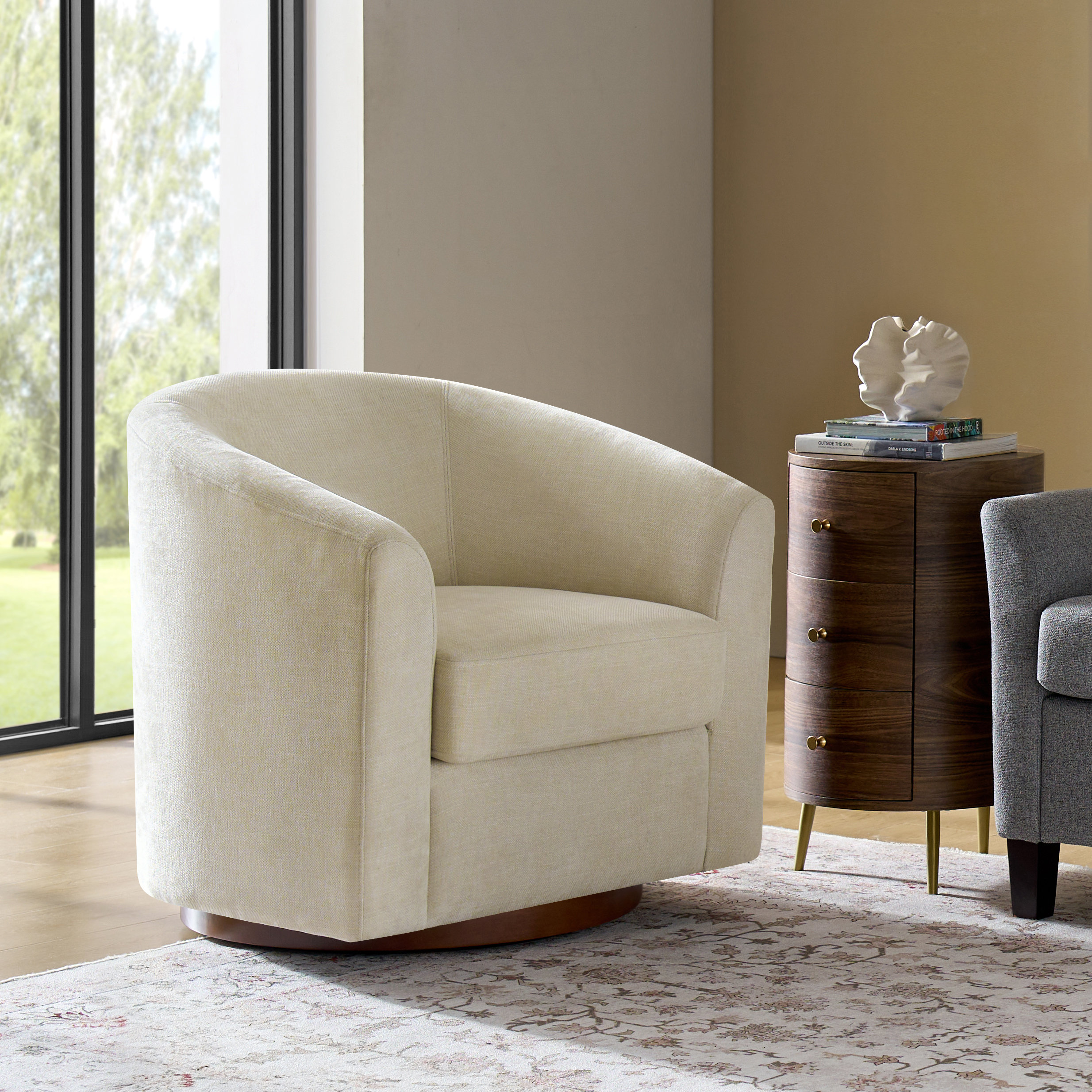 Wade Logan® Fauteuil demi-tonneau pivotant moderne de 30 po avec base ...