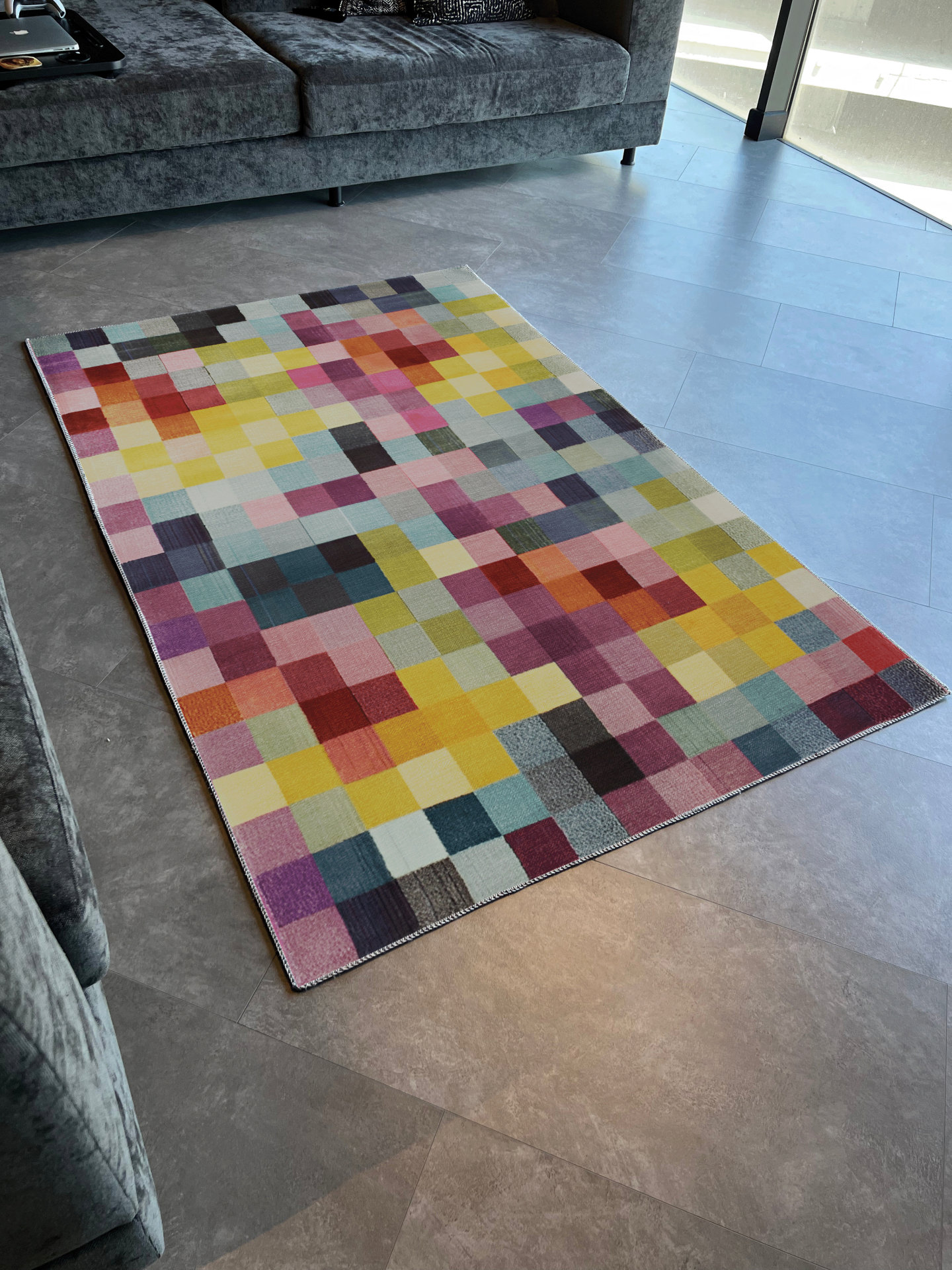 Orren Ellis Multi-Colored Square Pixel Patterned Modern Decorative Rug ...