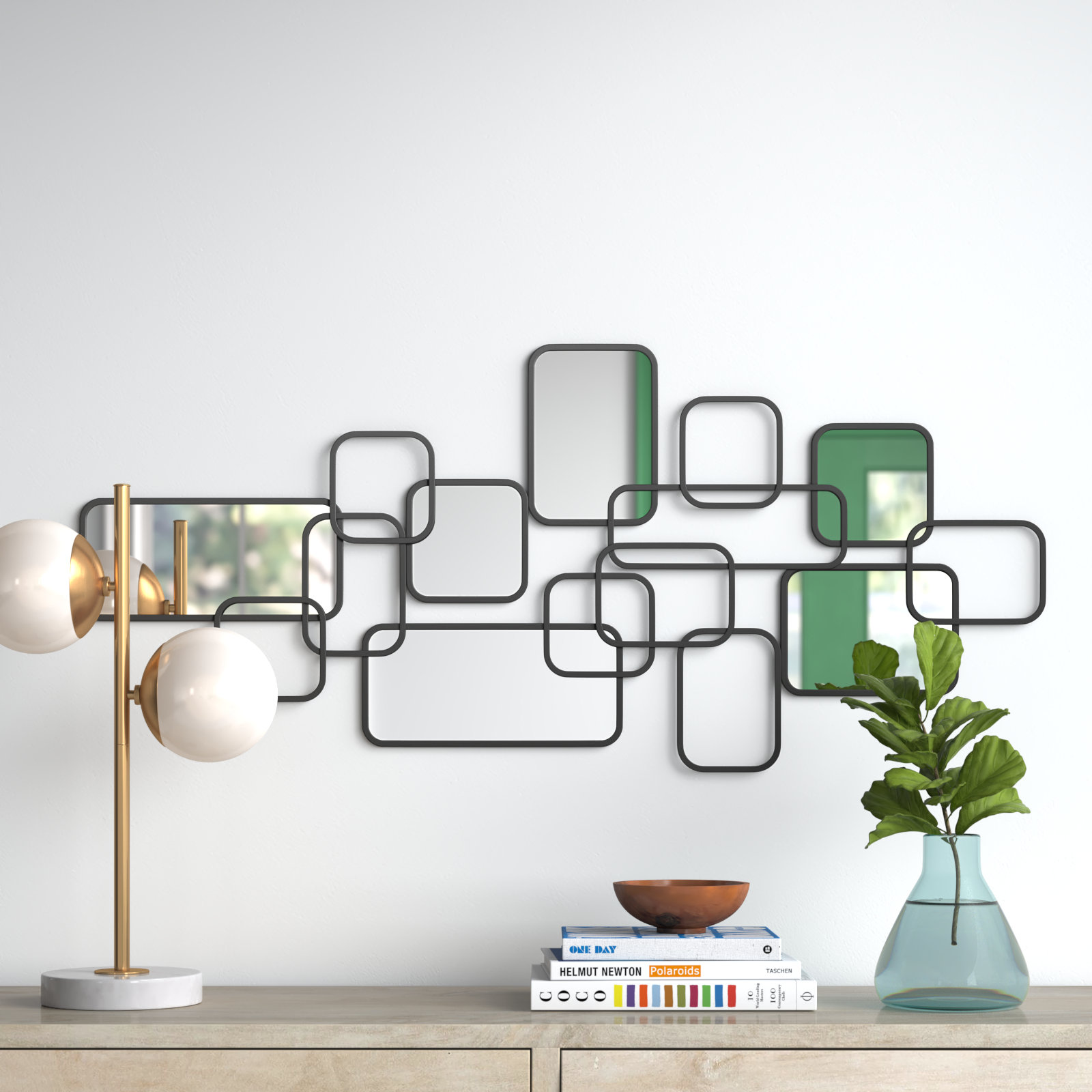 Wade Logan® Metal Overlapping Rectangle Geometric Room Wall Mirror with ...