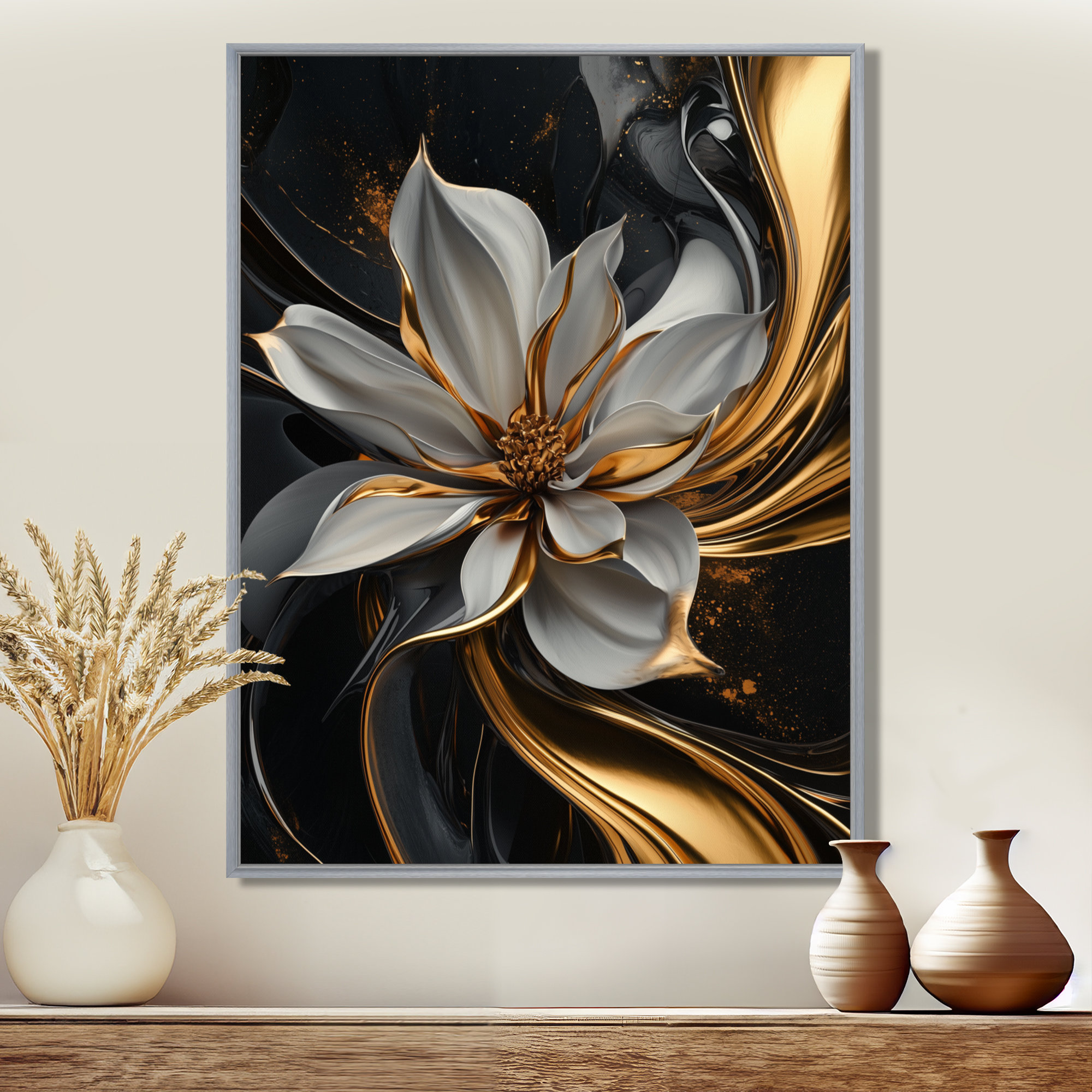 Mercer41 Mollie Golden Dahlia Petal Geometry IV - Dahlia Wall Art | Wayfair