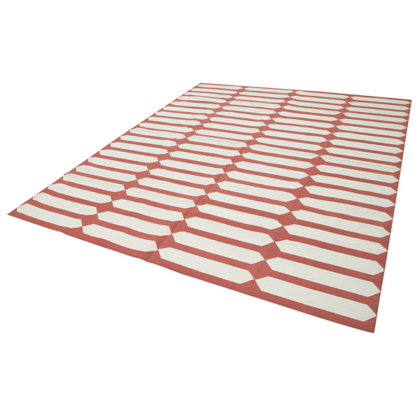 Ebern Designs Geometric Duri Red Geometric Wool Handmade Area Rug ...