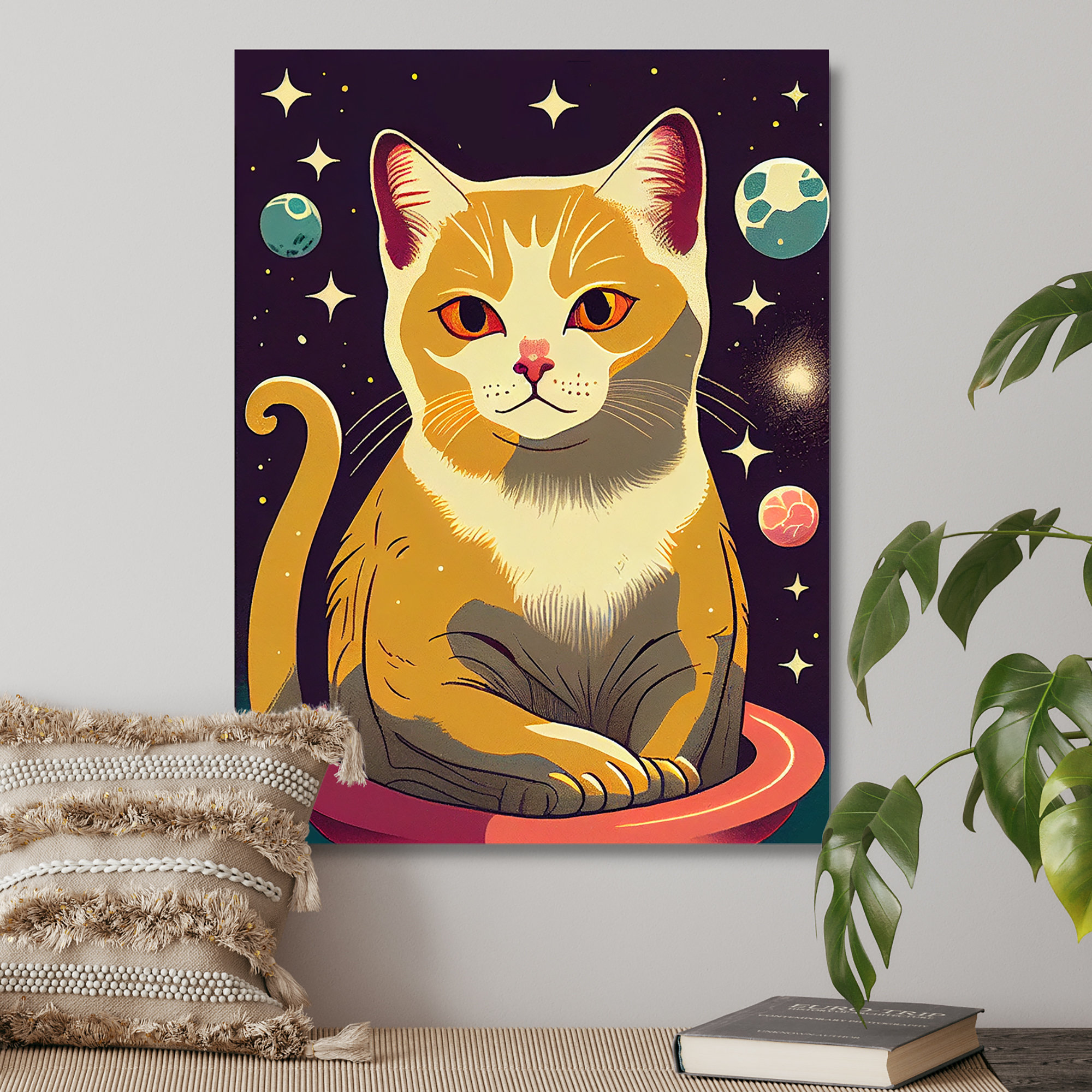 Red Barrel Studio Sandbach Cute Yellow Cat Cartoon In Space - Print on ...