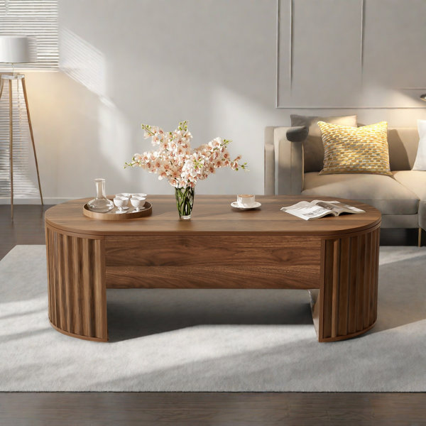 Ebern Designs Lift-top Oval Coffee Table With Hydraulic Lift Mechanism ...