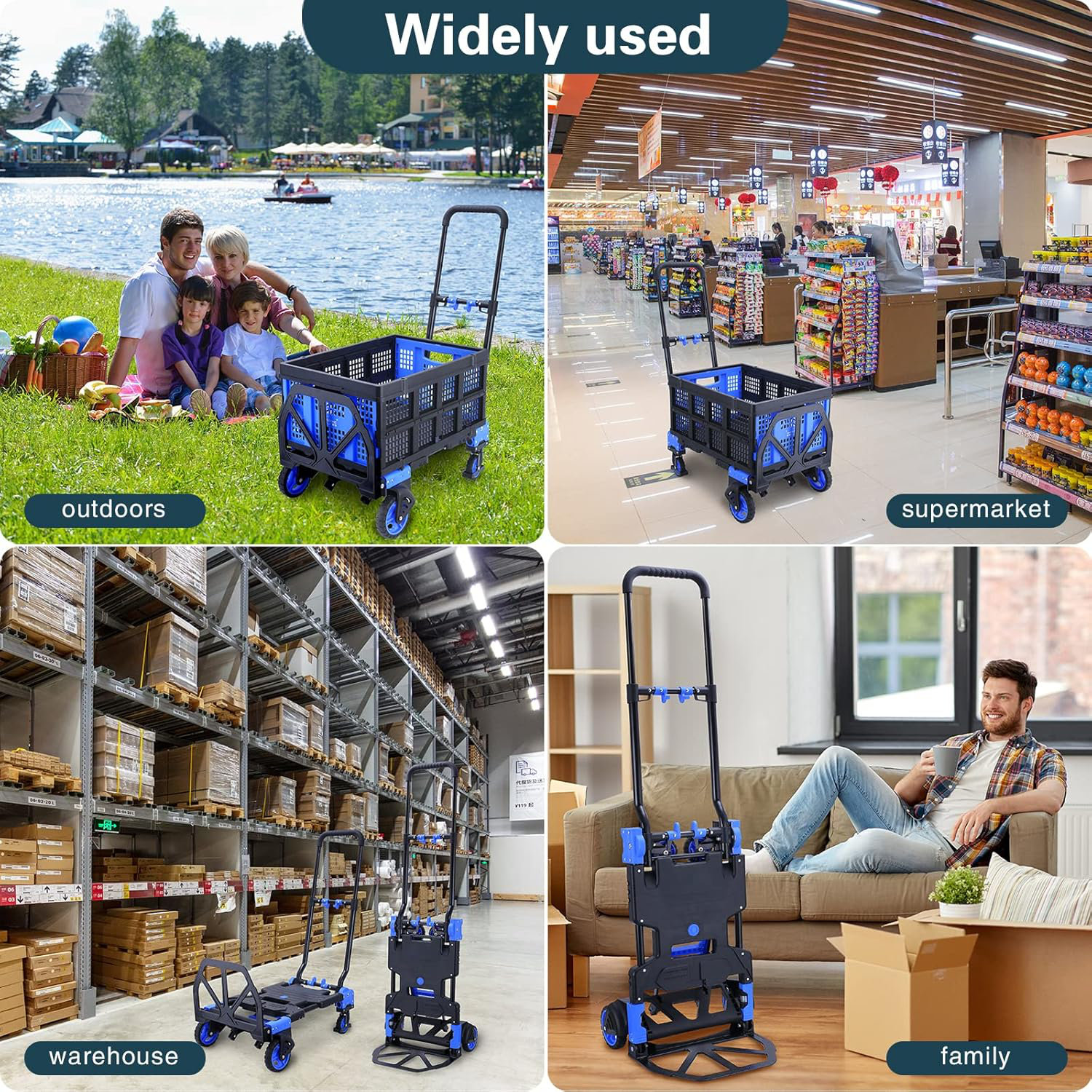 ATC CABINETS 2-in-1Folding Hand Truck Dolly with Folding Basket, 330LBS ...