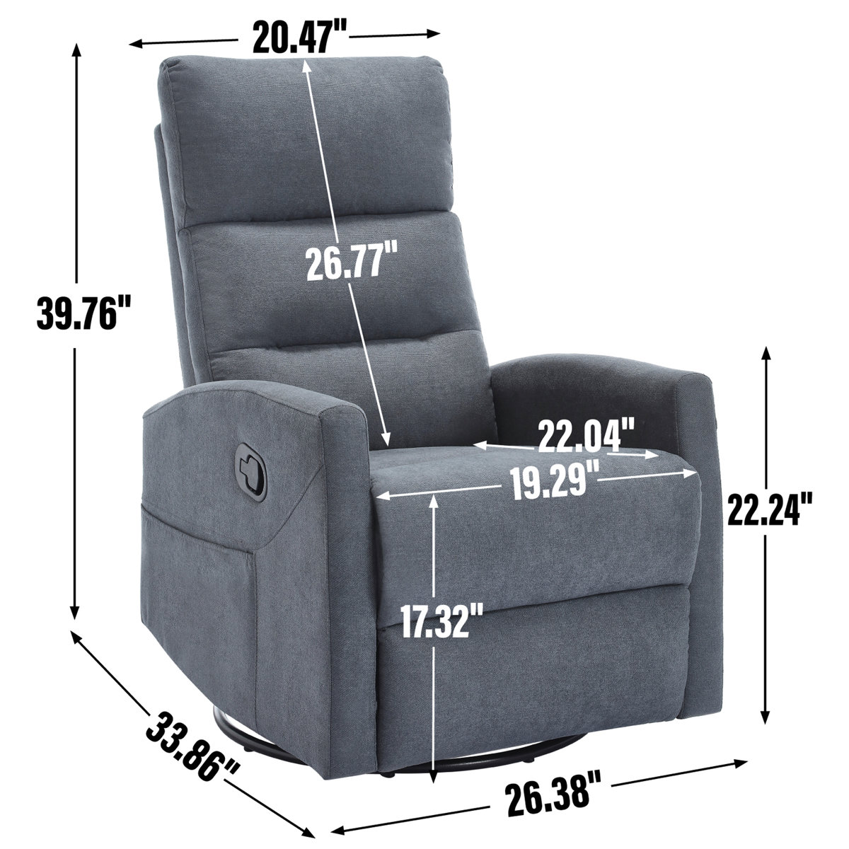 Latitude Run® Slim Swivel Rocking Recliner Chair - Manual Recliner With ...