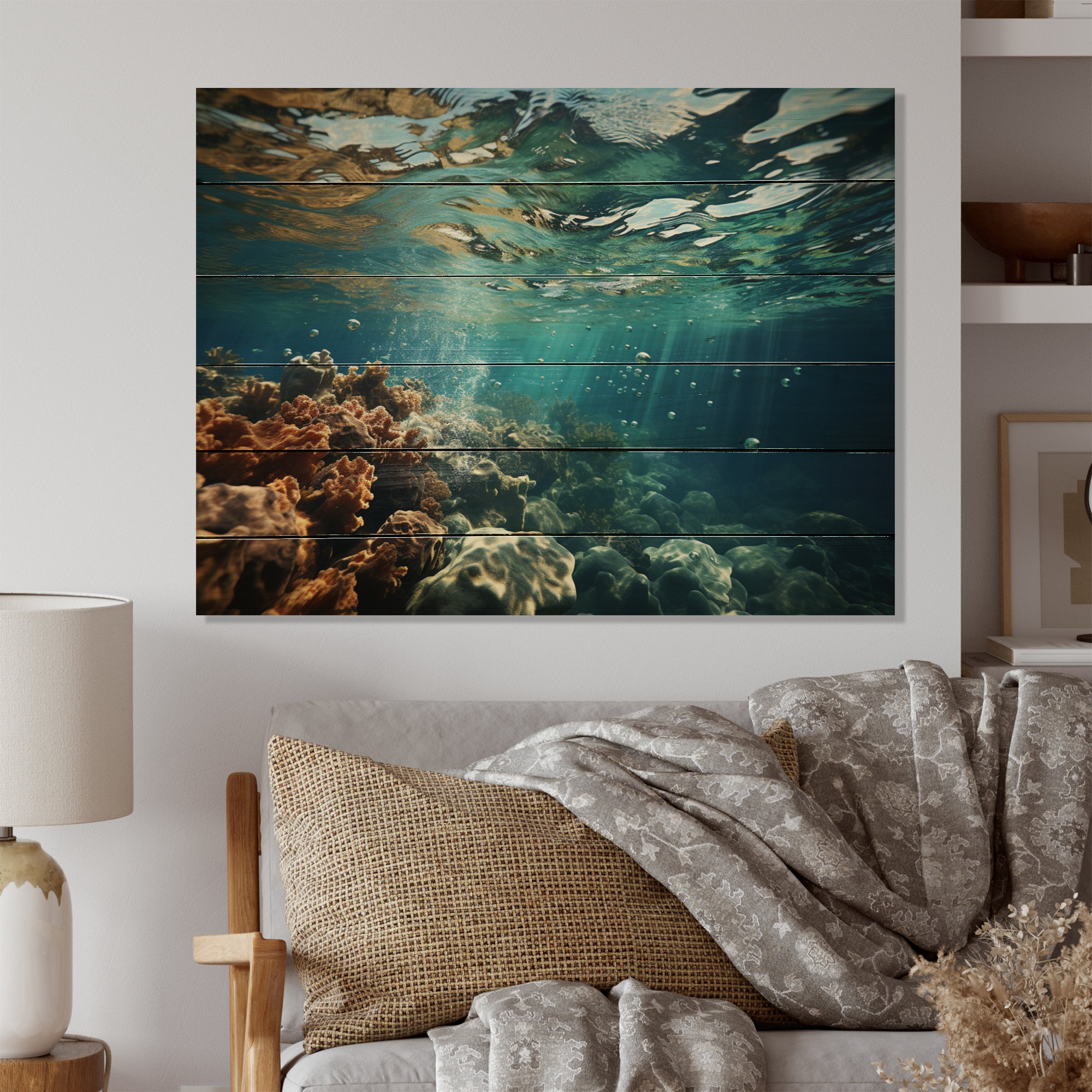 Rosecliff Heights Teal Brown Ocean Marine Majesty Under Water On Wood ...