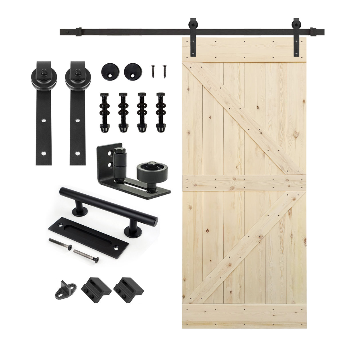 S&Z TOPHAND. Unfinished British Brace Knotty Barn Door With 6.6FT ...