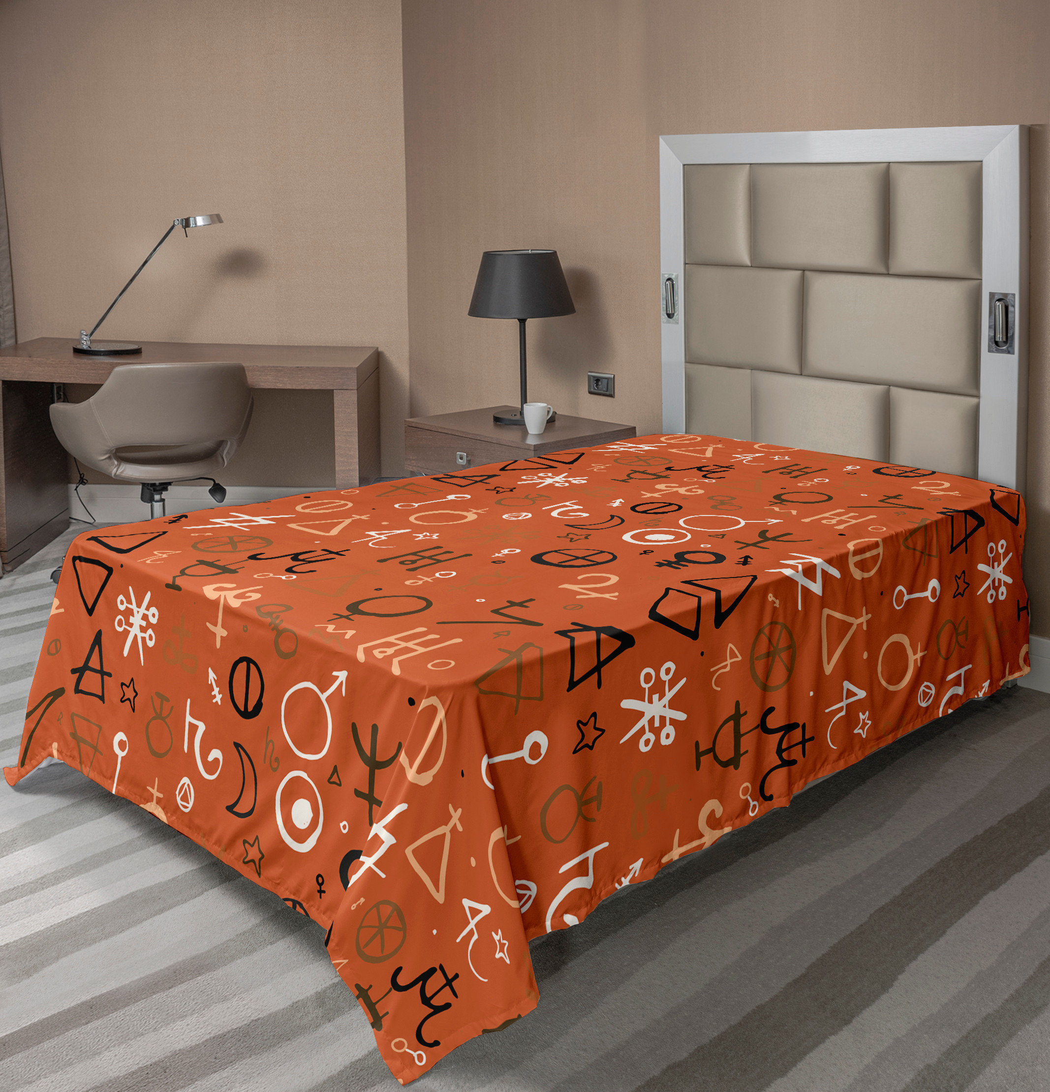 Ambesonne Orange Top Flat Sheet Western Aztec Forms Burnt Orange Sepia ...