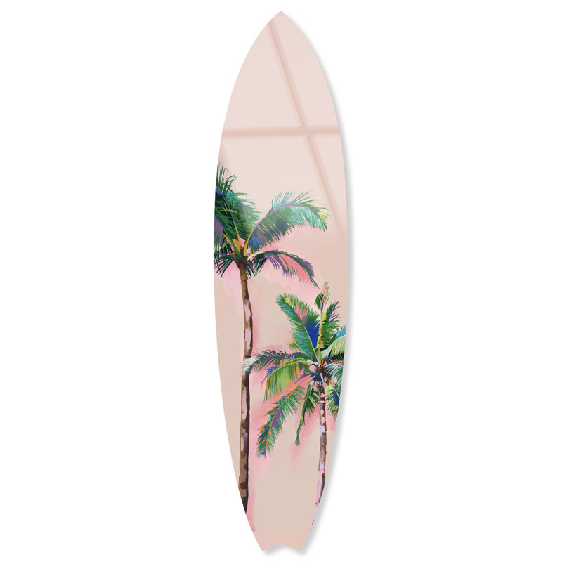 Notori Art Coastal Palm Coral Surfboard Acrylic Coastal Wall Art by ...