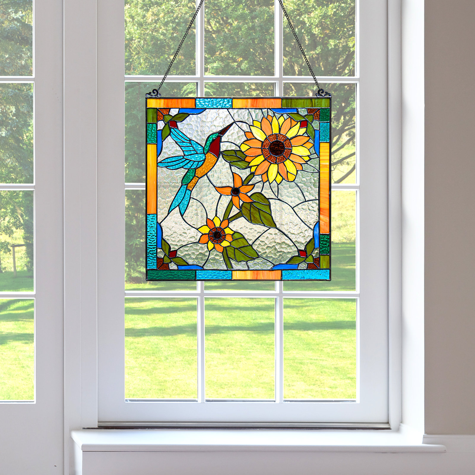 August Grove® 18"h Stained Glass Window Panel - Sunflower | Wayfair