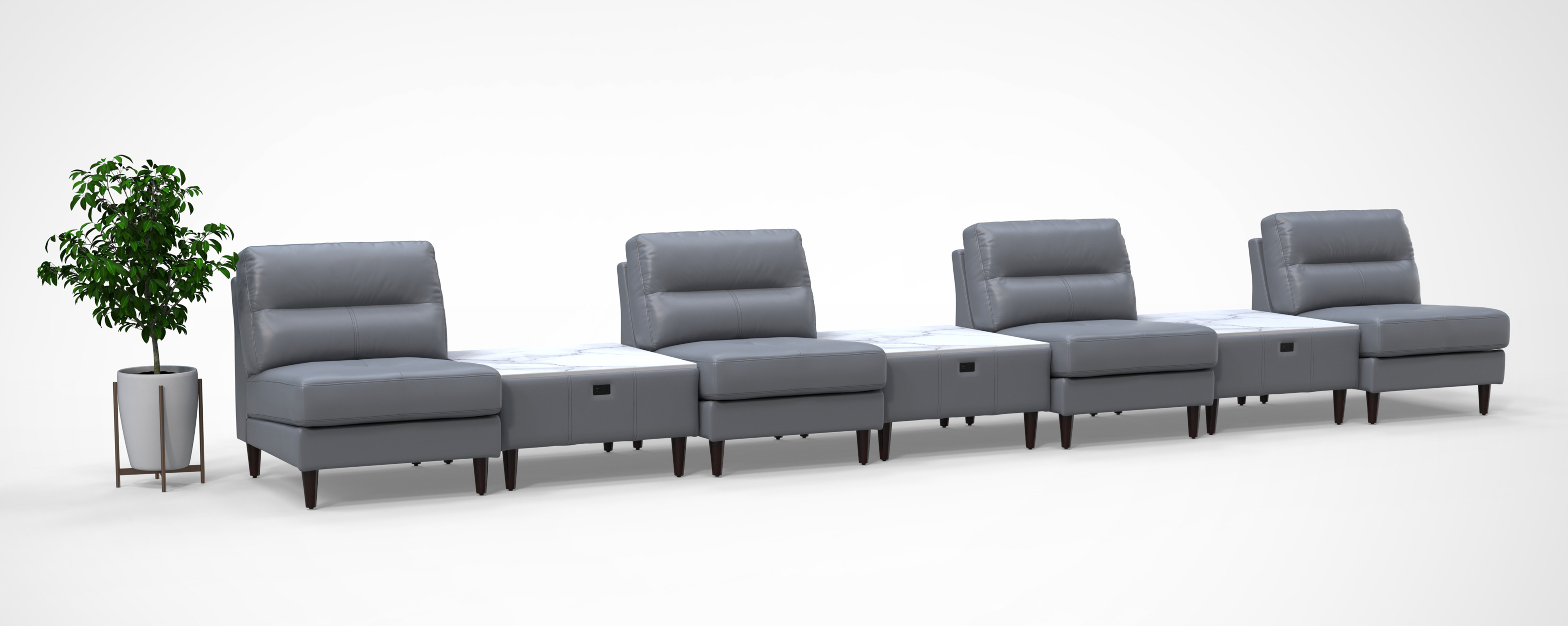 Reunion 4 Person Waiting Room Reception Chairs Set 100% Genuine Leather ...