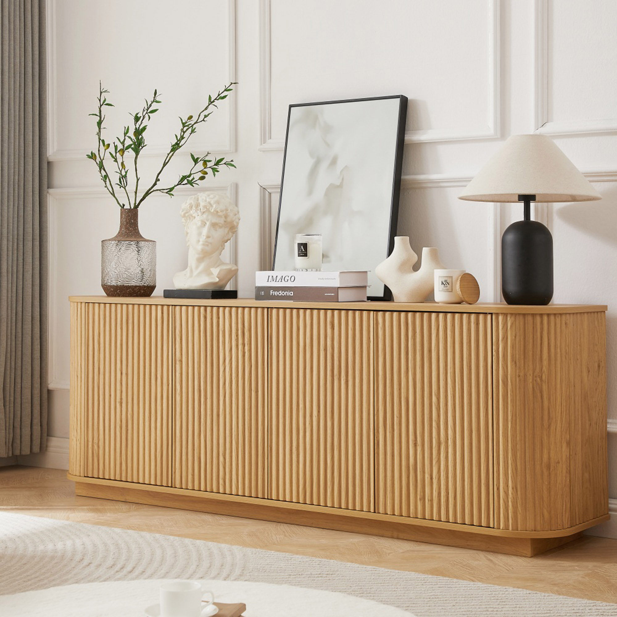 Ivy Bronx Sideboard Storage Cabinet TV Stand With Wave Pattern Buffet Cabinet Wooden Vertical ...