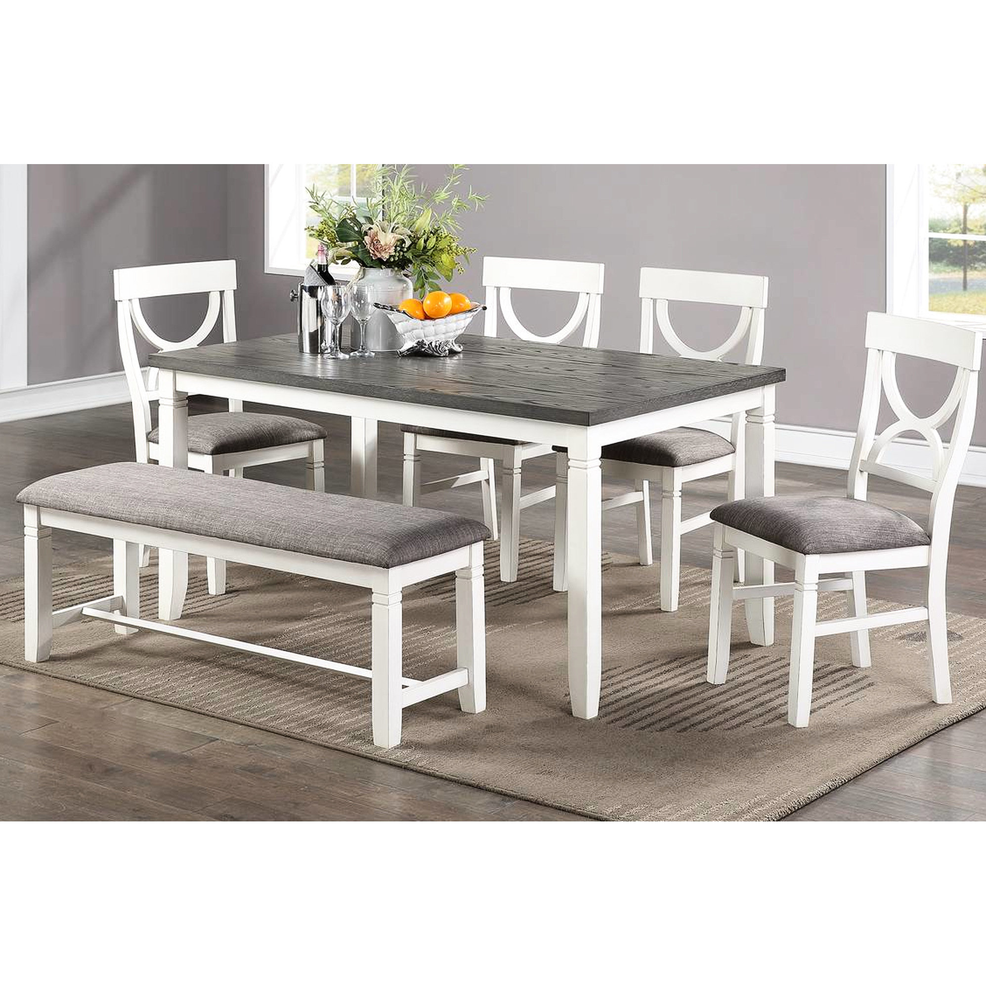 Gracie Oaks Contemporary White 6pc Dining Setup - Table, 4 Side Chairs ...