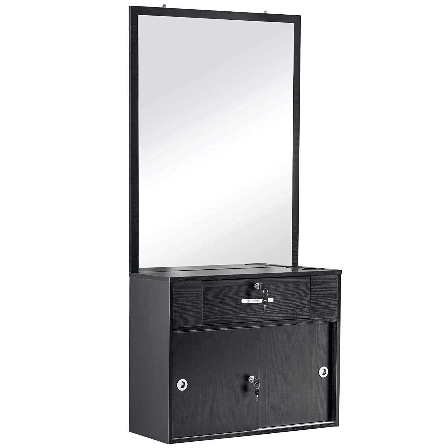 MCombo Wall Mount Barber Salon Station with Vanity Mirror Makeup Table ...