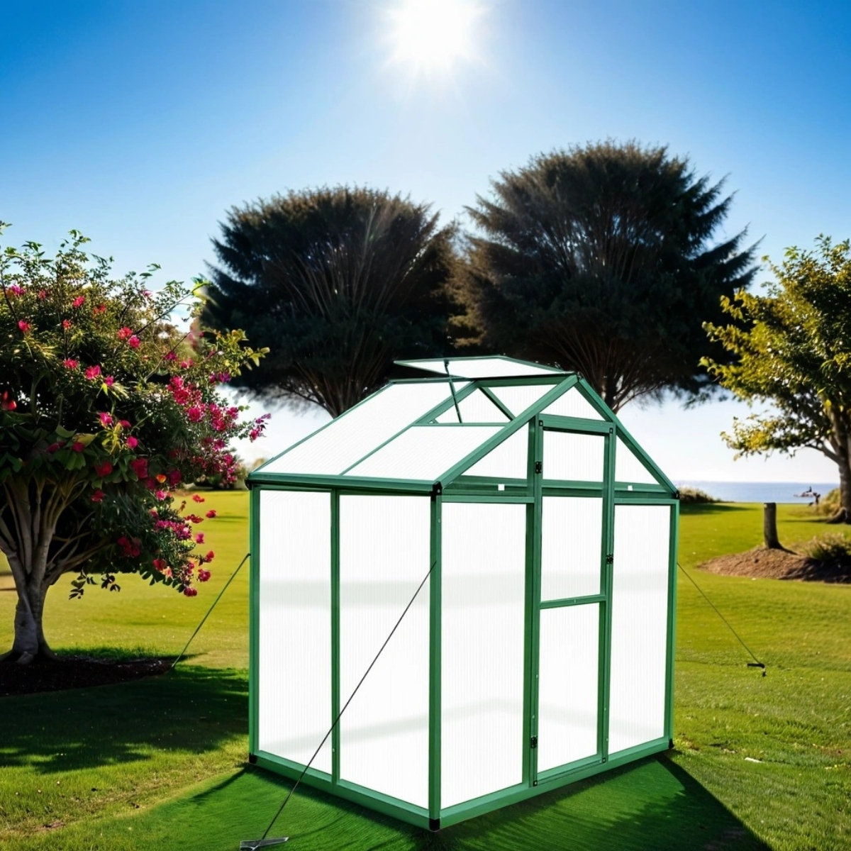 FOJOHSEN 6x4 Ft Polycarbonate Greenhouse Windproof Raised Base And ...