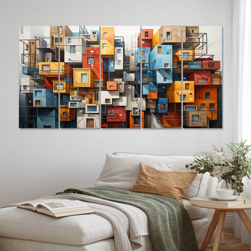 Design Art 5 Cityscape Bluiding Geometric Collage I Wall Decor Set ...