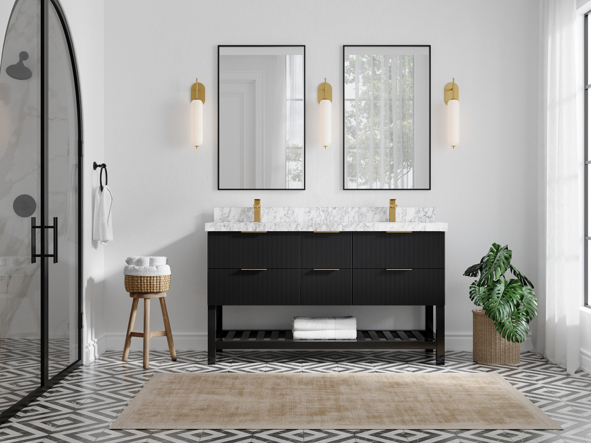 Everly Quinn 60'' Free-standing Double Bathroom Vanity with Marble ...