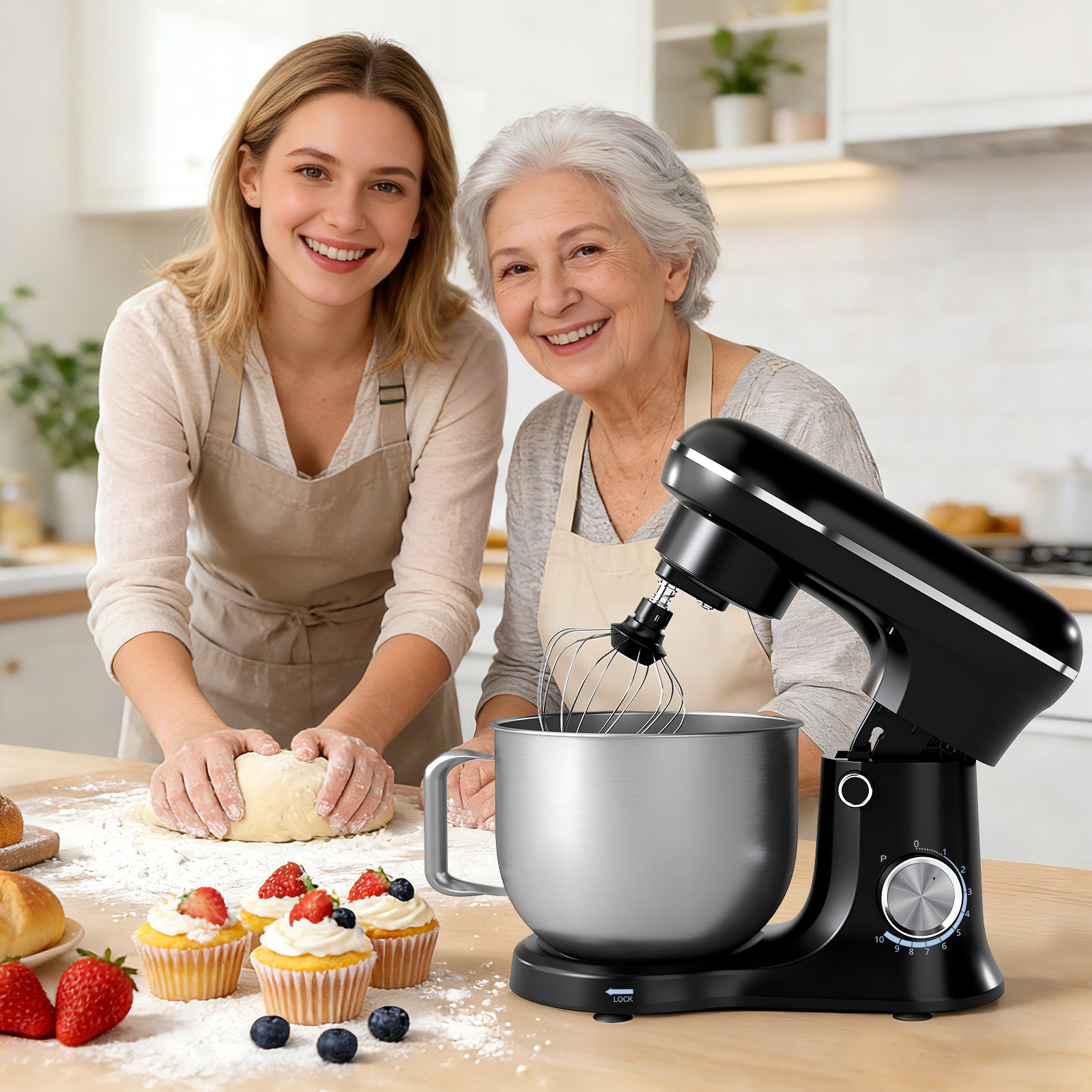PULUOMIS Stand Mixers 1500W Electric Kitchen Food with 2 Bowls, 10 ...