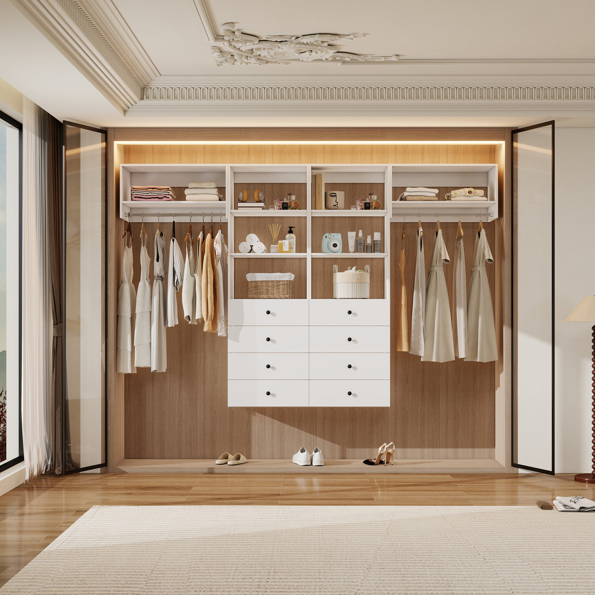 Latitude Run® Modern Walk in Closet System with Drawers and Shelves ...
