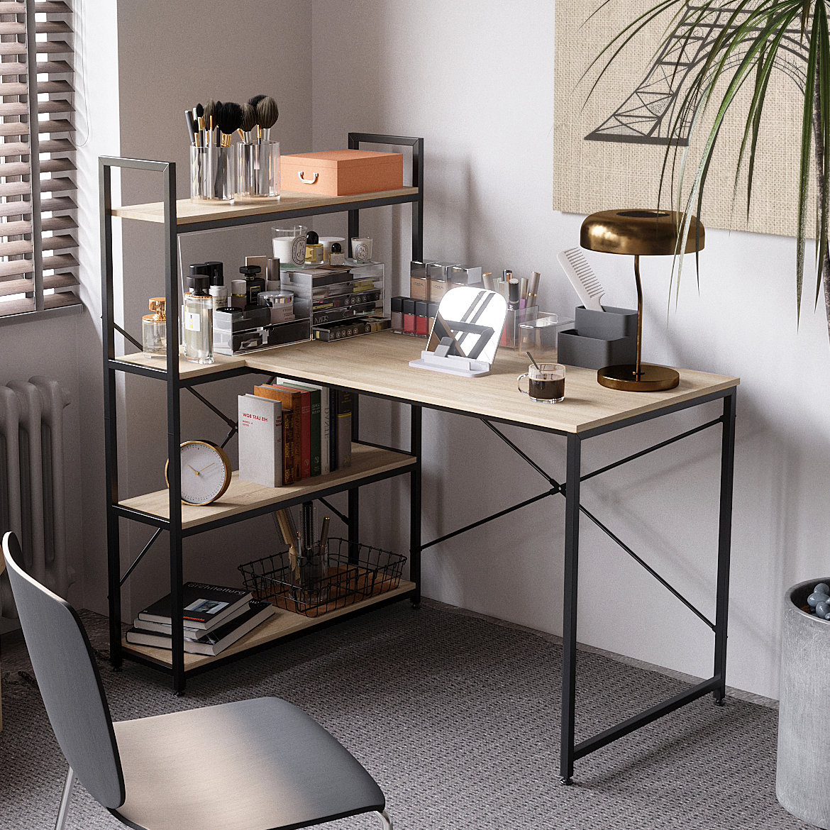 Inbox Zero L-Shaped Metal Base Computer Desk & Reviews | Wayfair