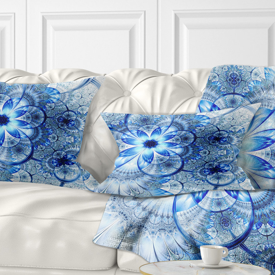 Design Art Dark Blue Flower Pattern Design - Floral Printed Throw ...