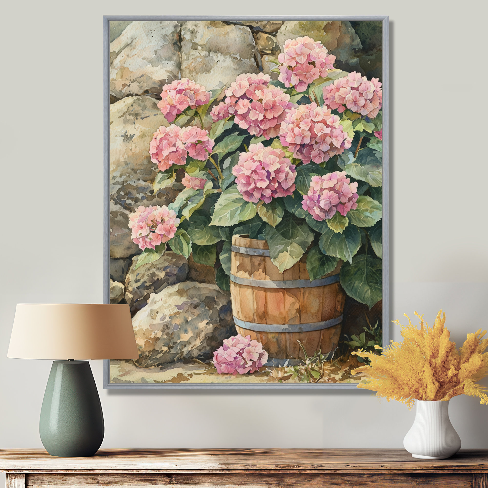Winston Porter Hydrangeas In The Vegetable Garden - Hydrangea Wall Art ...