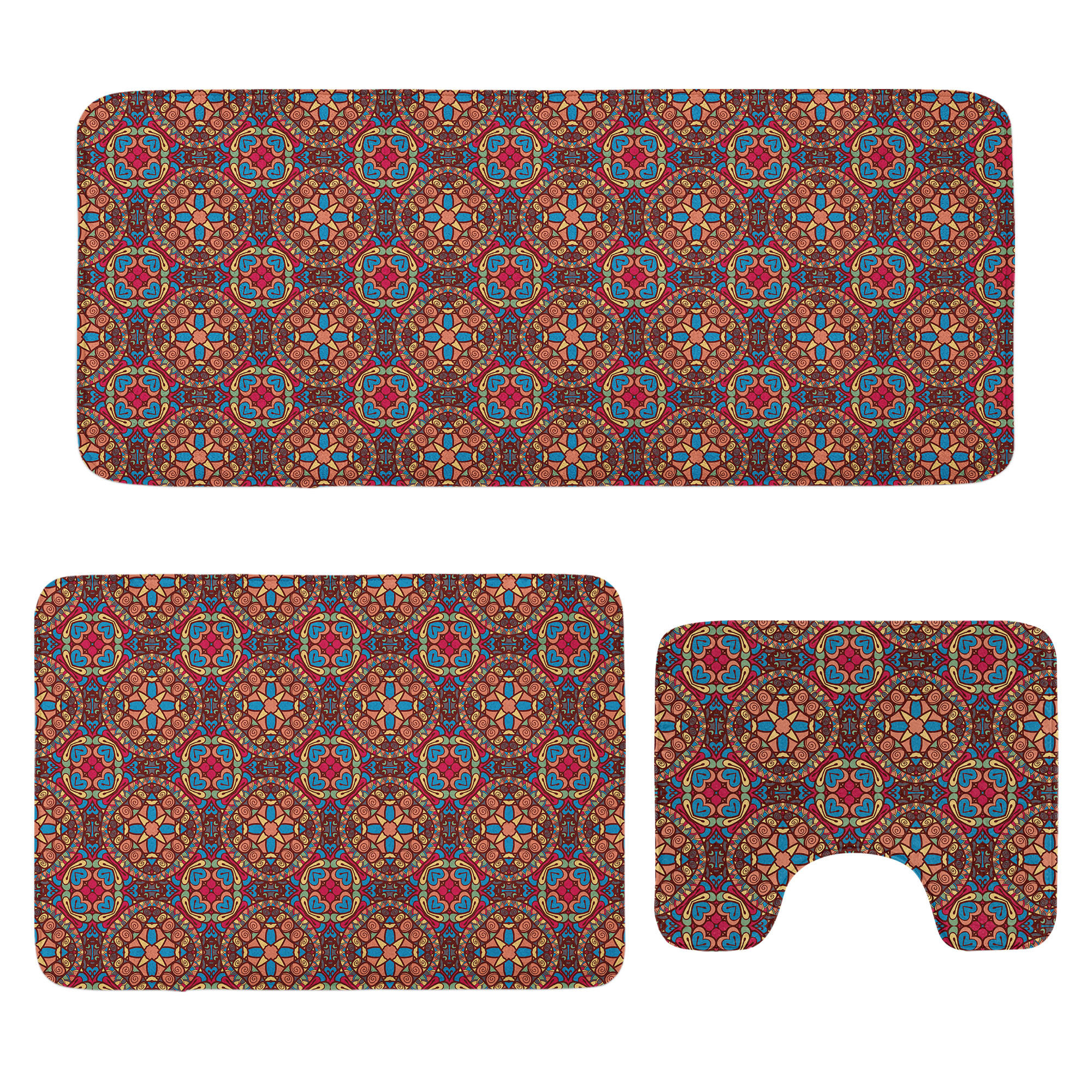 East Urban Home Bohemic Bathroom Rug Set 3 Pieces U-Shape & Rectangle ...