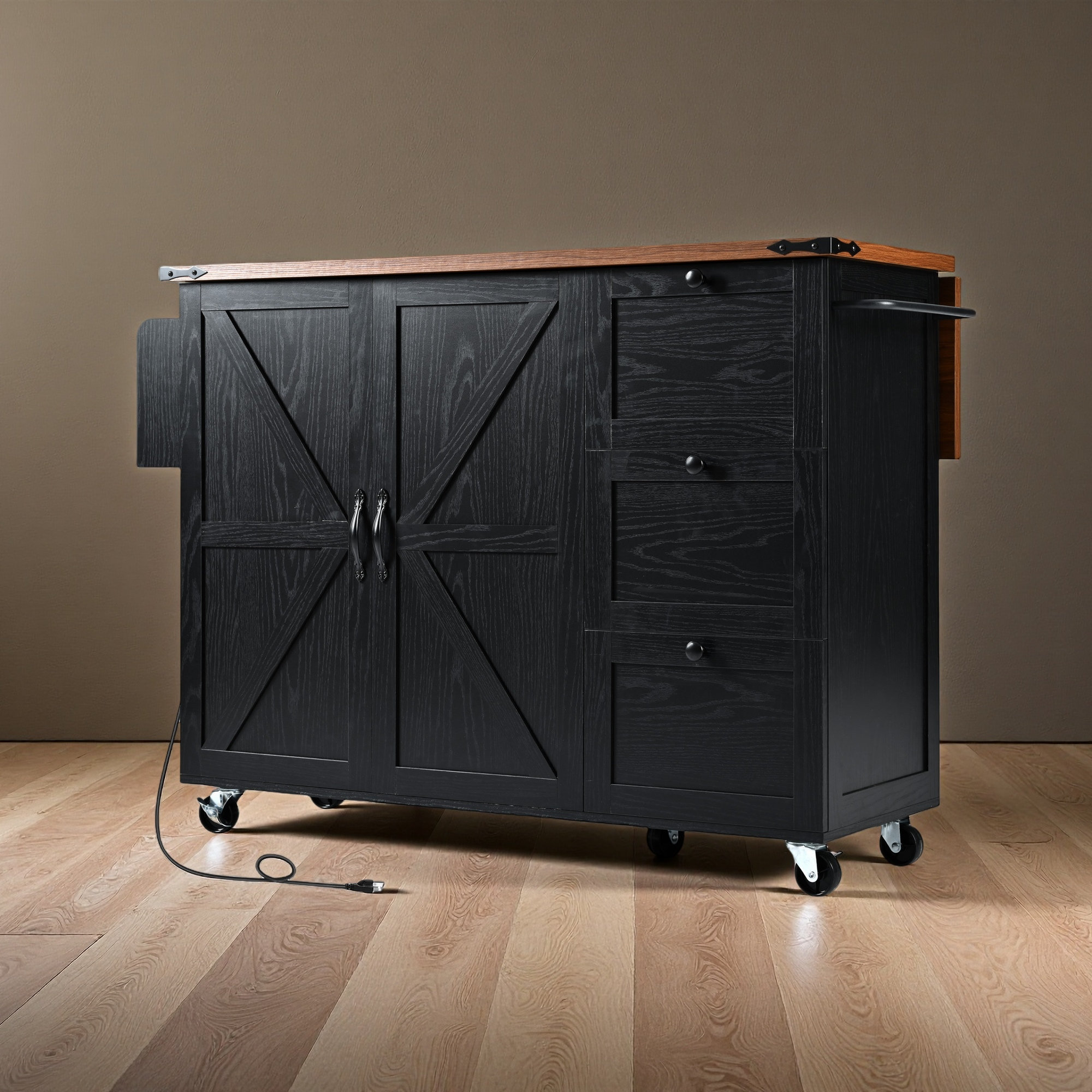 Gracie Oaks 53.7" Farmhouse Kitchen Island with Power Outlet & Sliding ...