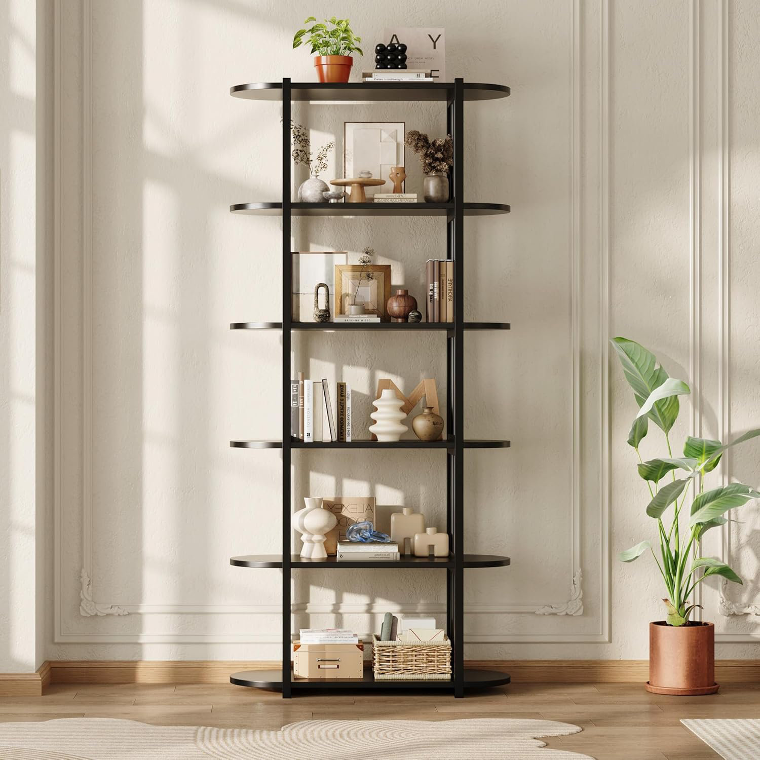 Ebern Designs 6 Tier Book Shelf, Modern Tall Bookshelf, Industrial ...