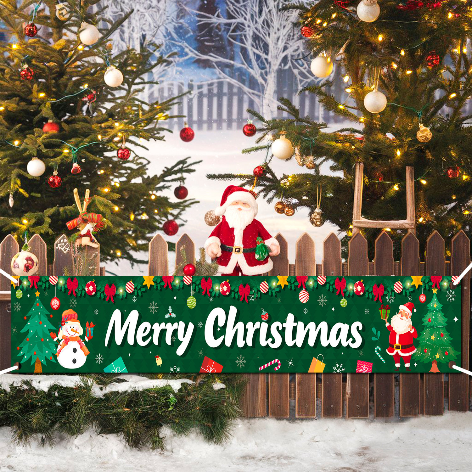 The Holiday Aisle® Merry Christmas Yard Banner, Christmas Fence Banner ...