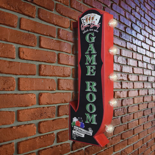 Trinx LED 3D Marquee Game Room Light Up Arrow Vintage Sign Poker Chips ...