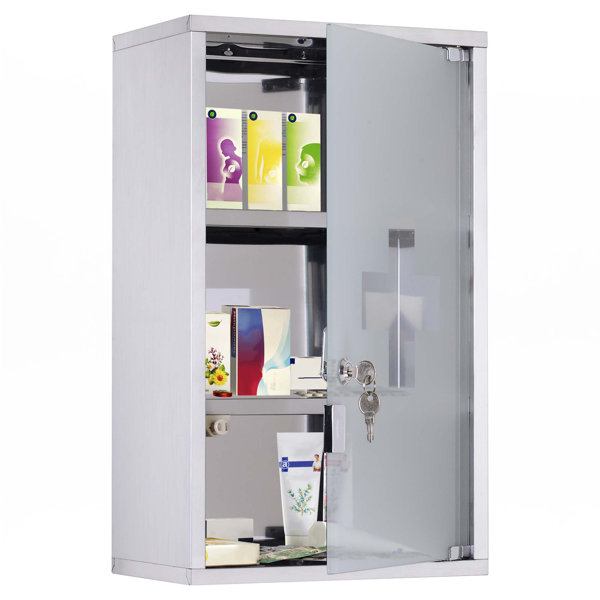 Inbox Zero Wall Mounted Medicine Cabinet, Locking Wall Cabinet With 3 ...