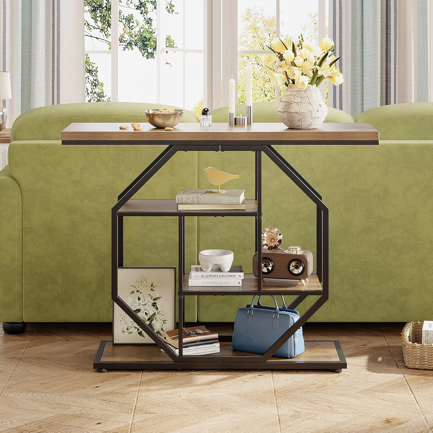 17 Stories Table de chevet 41,3 po à console étroite à 4 niveaux avec ...