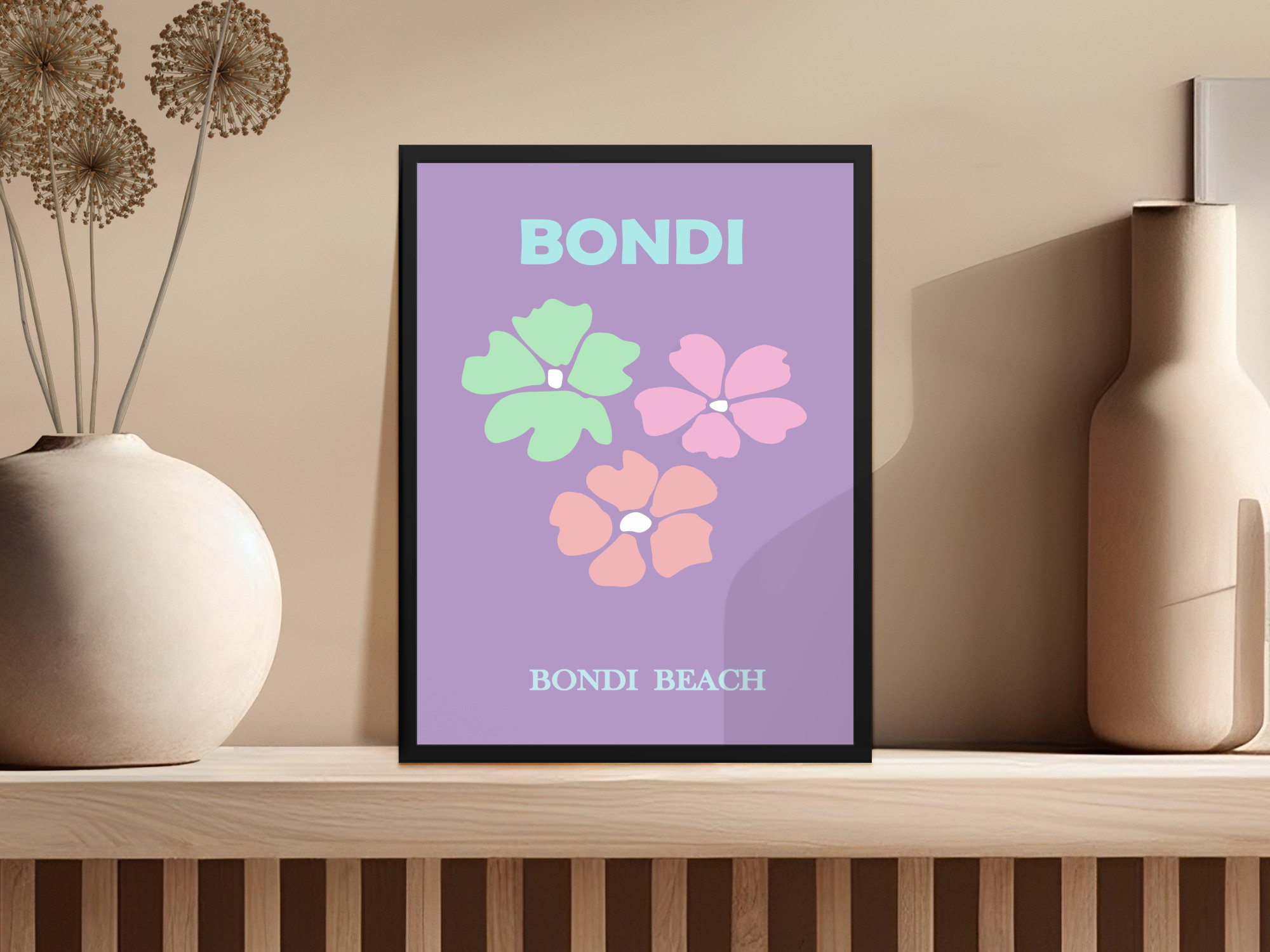 Brayden Studio Bondi Beach Flowers Minimalist Illustration Art Framed ...