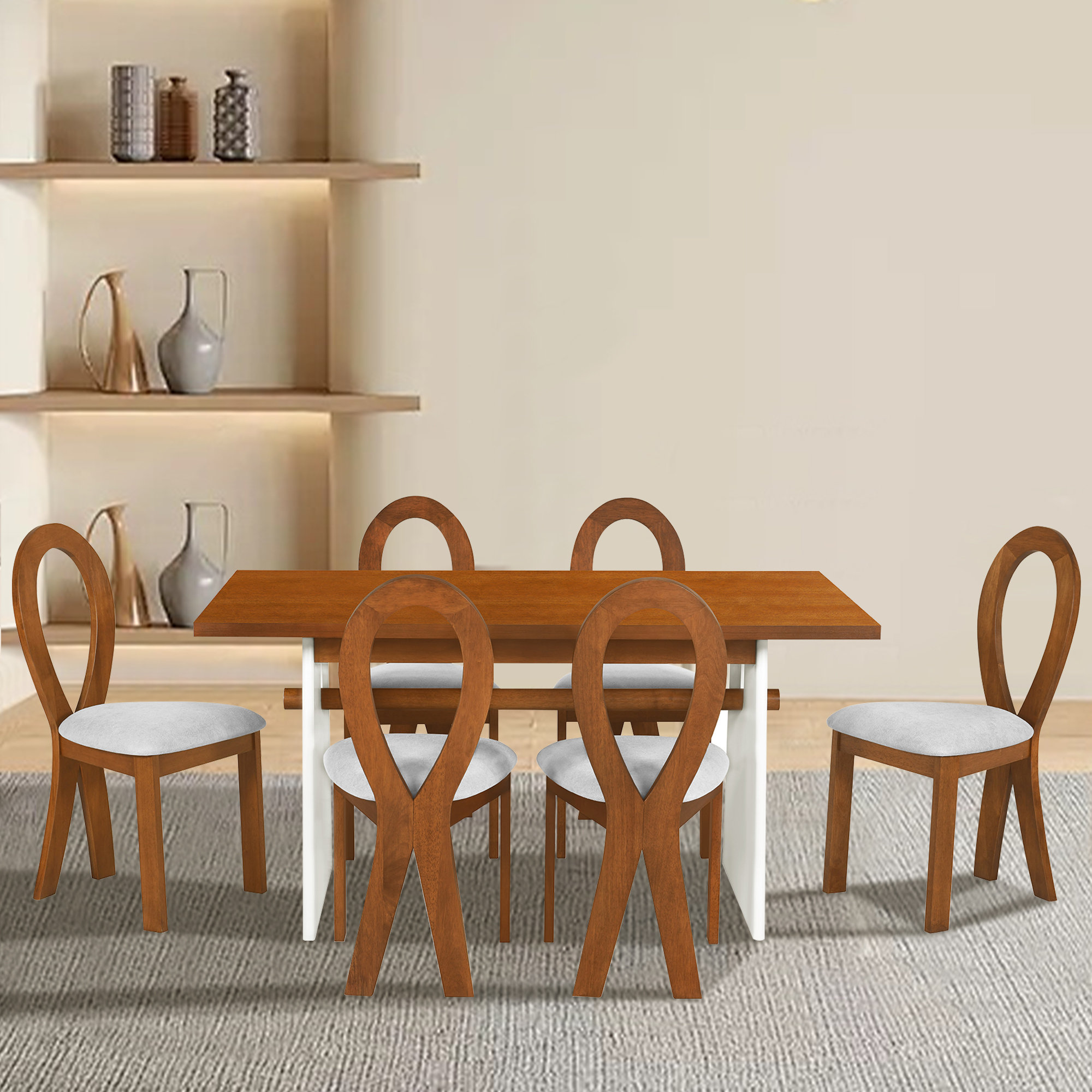 Ivy Bronx Modern 7-Piece Dining Table Set with 6 Upholstered Dining ...