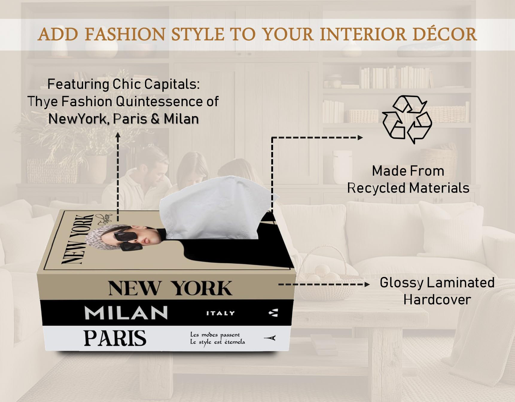 Hokku Designs Rectangular Tissue Box Cover - Decorative Faux Book ...