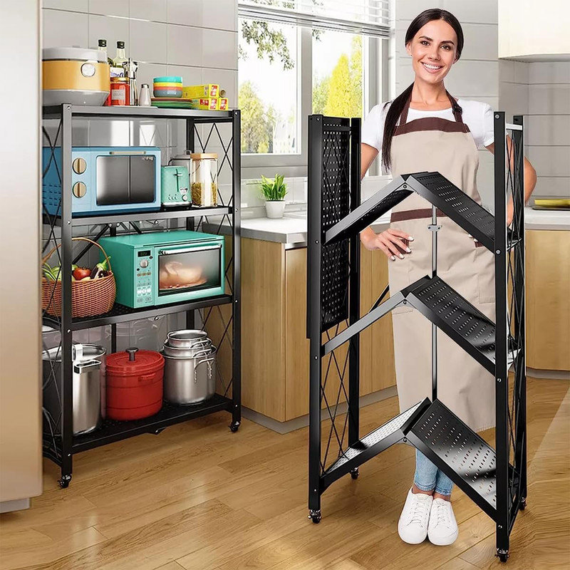 Latitude Run® 4 Tier Storage Shelves Unit, Foldable Garage Shelving ...